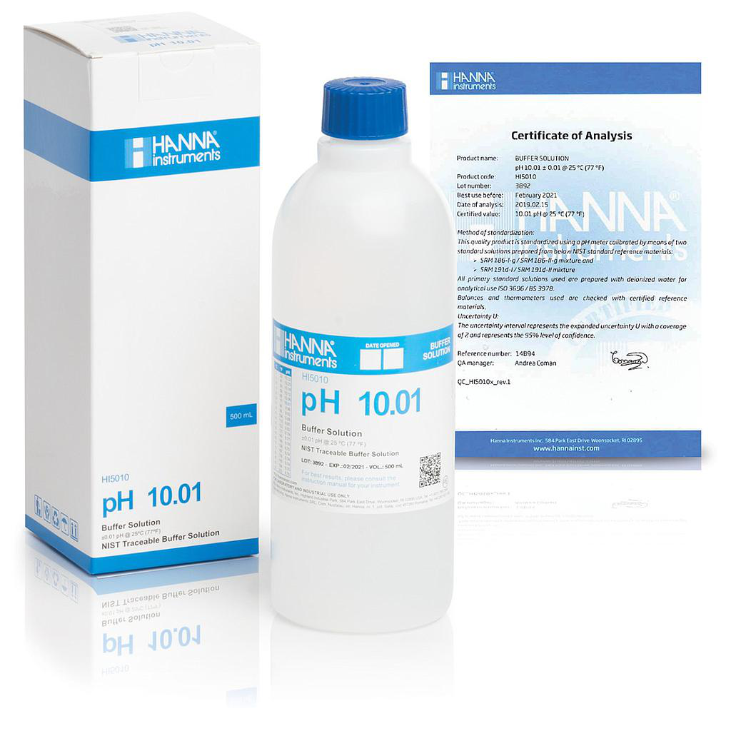 Buffer de calibración técnica de pH 10.01 (500 mL) Hanna Instruments HI5010 | Equipamiento ...